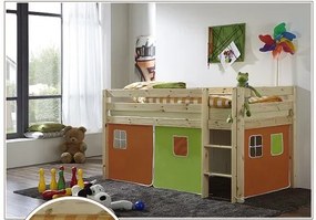 Dětská v\výšená postel Domeček přírodní, zeleno oranžový 200x90 cm
