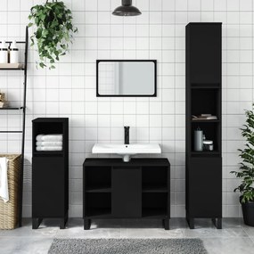 3dílný set koupelnového nábytku černý kompozitní dřevo,  3190308