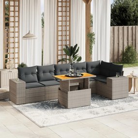 7dílná zahradní sedací souprava s poduškami šedá polyratan 3272649