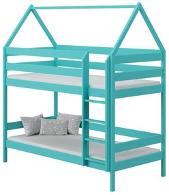 BabyBeds Dětská patrová postel DOMEČEK Velikost postele: 200x90 cm, Barva postele: Tyrkys, Úložný prostor: Jeden velký šuplík na kolečkách