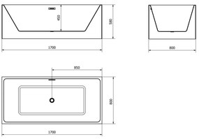 Mexen Nita, volně stojící vana 170 x 80 cm, bílá, broušená ocel přepad, 52091708000-97