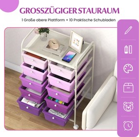 Costway Vozík s 10 stohovatelnými zásuvkami, zásuvkový vozík