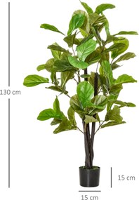 HOMCOM Umělý Fikus 130 cm pro vnitřní a venkovní použití, realistická umělá rostlina s 78 listy