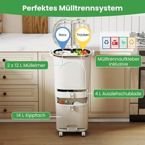 Costway 42 L kuchyňský odpadkový koš s víkem 3patrový odpadkový koš s 2