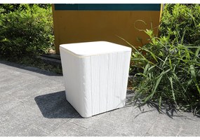 Zahradní úložný box IBLIS příruční stolek, plast bílý s dekorem dřeva
