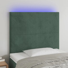 Čelo postele s LED tmavě zelená 90x5x118/128 cm samet 3122183