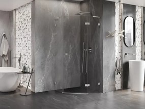 Mexen Lunar, L pravý výklopný pětiúhelníkový sprchový kout 100x100 cm, 8mm čiré sklo, ocelový profil, 831L-100P-100L-97-00-P