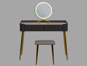 Toaletní stolek se 2 zásuvkami LED zrcadlem a stoličkou šedý/ zlatý SURIN Beliani