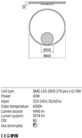 Redo Nástěnné/stropní LED svítidlo ORBIT ø 60 cm, 4000K Barva: Černá, Stmívání, řízení: TRIAC
