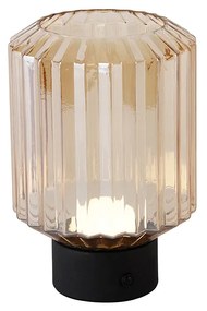 Moderní stolní lampa černá s jantarovým sklem dobíjecí - Millie
