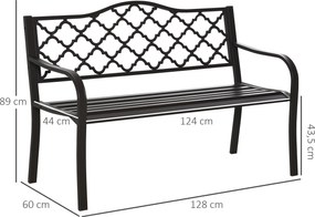 3-místná zahradní lavička Outsunny v rustikálně elegantním stylu pro zahradu nebo terasu, 128D x 60Š x 89V cm, epoxidový kov, litina, hnědá