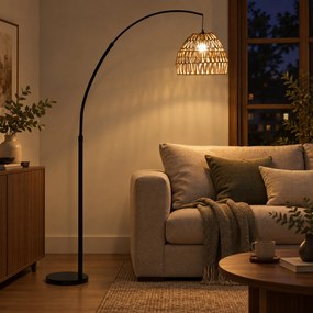 HOMCOM oblouková stojací lampa s dvojitým stínidlem, černá