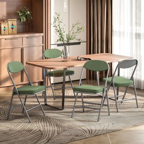HOMCOM Sada 4 čalouněných skládacích židlí, skládací židle s manšestrovým potahem, opěradlo, kovový rám, zelené