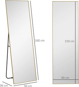 HOMCOM Velké obdélníkové zrcadlo ve full-length provedení, 50 x 160 cm - stojací, na stěnu nebo opřené o zeď - do ložnice, obývacího pokoje a šatny, …
