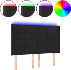 Čelo postele s LED černé 147 x 16 x 118/128 cm samet 3124098