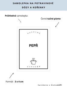 Samolepka na kořenky PEPŘ průhledná 3 × 4 cm tučné písmo