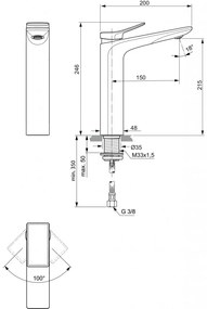 Ideal Standard Conca - Umyvadlová baterie vysoká bez odtokové garnitury, magnetově šedá BC758A5