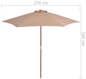 Zahradní slunečník s dřevěnou tyčí 270 cm barva taupe - Default Title