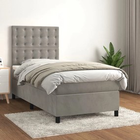 vidaXL Box spring postel s matrací 90x200 cm samet [3143243] Barva: světle šedá
