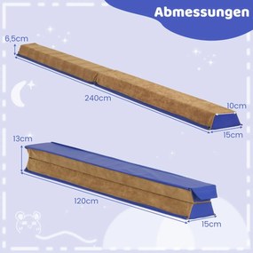 Costway 240 cm dětská balanční kladina s rukojetí a semišovým potahem skládací