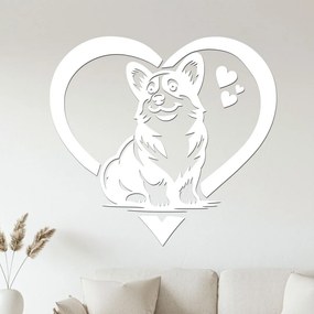 dřevo života Dřevěná dekorace Corgi láska Zvolte rozměr (cm): 60x55, Zvolte barvu dekoru: Bílá