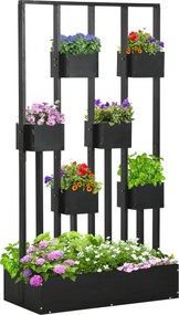 Outsunny Kombinovaný truhlík na květináče, modulární design, stojící rám, přírodní dřevo, černá barva, 90 x 45 x 170 cm