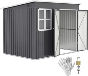 Outsunny Kovová Kůlna na Nářadí 4,13 m² 260 x 177 x 190 cm Skladovací Kůlna s Oknem, Šikmou Střechou a Zámkem, Voděodolný Zahradní Dům na Zahradu | Ao