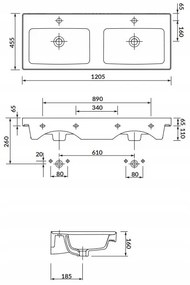 Cersanit Crea, skříňkové dvojumyvadlo 120,5 x 45,5 cm, bílá, K673-006