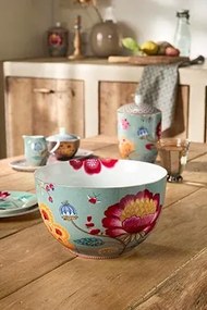 Pip Studio Blooming Tales miska Ø23 cm, modrá (Velká květinová miska z tenkostěnného porcelánu, perfektní pro podávání slaných delikates nebo salatu)