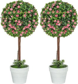 HOMCOM Umělé růže 2ks sada 60 cm, umělá rostlina s růžovými květy, UV ochrana pro vnitřní i venkovní použití
