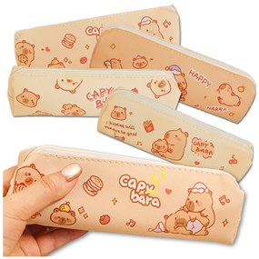 Camerazar Jednokomorový trubkový školní penál, sada 4 ks, kapsička Capybara