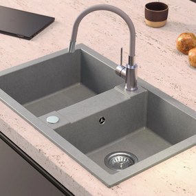 Šedý dvoukomorový kuchyňský granitový dřez QUADRON DENZEL 120 bez baterie