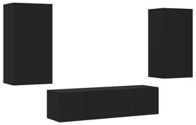 4dílná obývací stěna s LED osvětlením černá kompozitní dřevo - Default Title