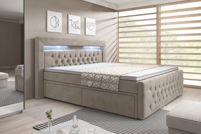Boxspring postel SERA s úložným prostorem (4 šuplíky) a LED, eko kůže Velikost postele: 140 × 200 cm, Barva EKO kůže: Béžová EKO kůže, Výběr matrace:…