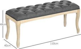 HOMCOM Čalouněná lavice s knoflíky v klasickém chic stylu 110 cm na konec postele, čalouněná lnu, nohy z kaučukového dřeva šedá | Aosom