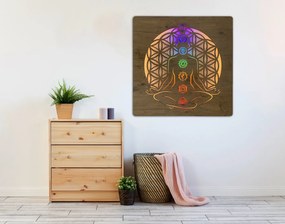 Li-Go "Čakry" světelný obraz s baterií 80x80cm varianta: ovládání na obraze bez dálkového ovladače, provedení: dub