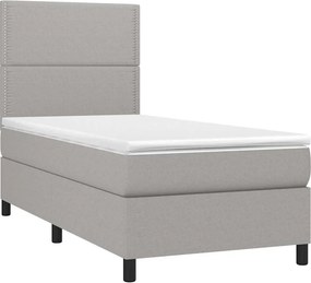 Box spring postel s matrací a LED světle šedá 90x200 cm textil 3134765