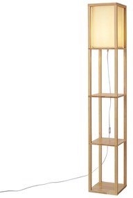 Moderní stojací lampa dřevěná s béžovým stínidlem - Stojan