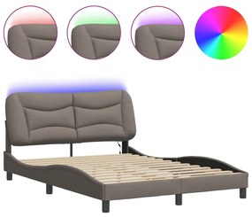 vidaXL Rám postele s LED osvětlením taupe 140 x 200 cm textil