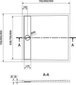 Mexen Amon, SMC čtvercová sprchová vanička 80 x 80 cm, šedá, 4F618080
