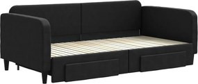 Válenda s přistýlkou a zásuvkami černá 100 x 200 cm textil 3196859