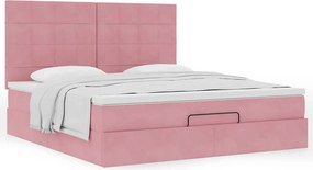 Osmanský rám postele s matrací růžová 200x200cm samet 3313498