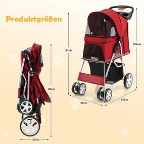 Costway Pet Kočárek Skládací kočárek pro psy s úložným košíkem Držáky na hrnky