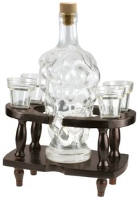 MPM Skleněná láhev na likér o objemu 700 ml se 4 skleničkami v dřevěném podstavci Martius F10.1591.52.W