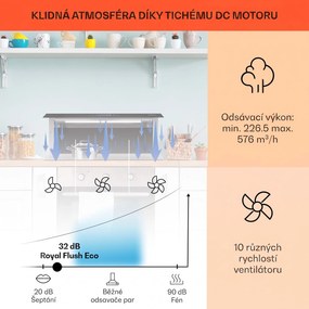 Klarstein Royal Flush Eco, digestoř, 90 cm, výsuvná, 604 m³/h, A+, černá