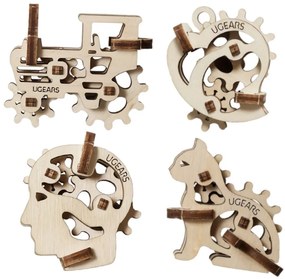 Ugears 3D dřevěné mechanické puzzle 4 mechanické přívěšky Charakterové symboly