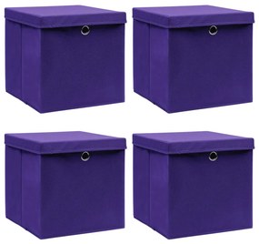 Úložné boxy s víky 4 ks fialové 32 x 32 x 32 cm textil 288354