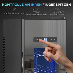 HOMCOM Chladnička na víno 12 lahví 30 l 8-18 ℃ Dvojitá termoelektrická chladnička na lahve se skleněnými dveřmi, chladnička na nápoje s LED světlem, …