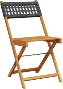 3dílný bistro set černý polyratan a masivní dřevo 3281862