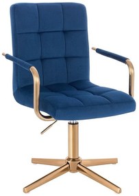 LuxuryForm DESIGN Otočná židle VERONA GOLD VELUR na zlatém kříži - modrá